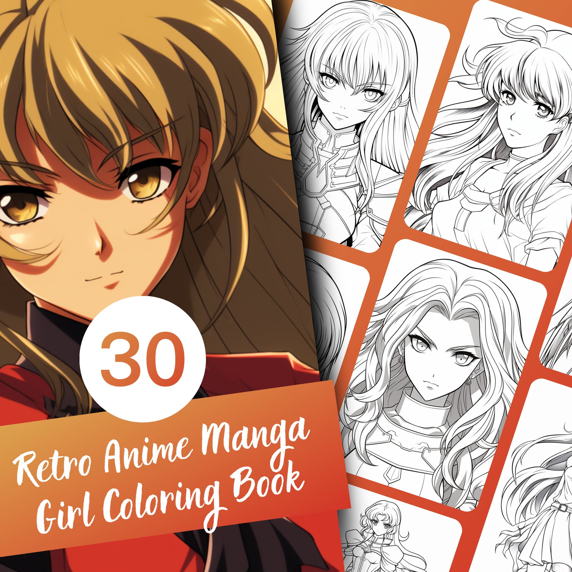 Retro Anime Manga Girl Coloring Book, 30 Pages of Retro Anime Girl ...