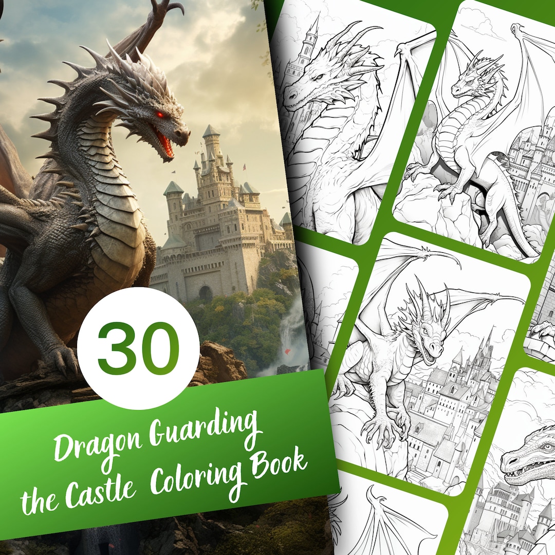 Dragon Guarding the Castle Coloring Book, 30 Pages of Dragons and ...