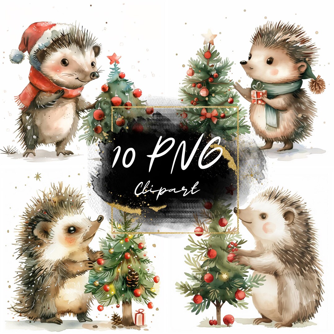 Watercolor Christmas Hedgehog Clipart,cute Hedgehog With Christmas Tree ...