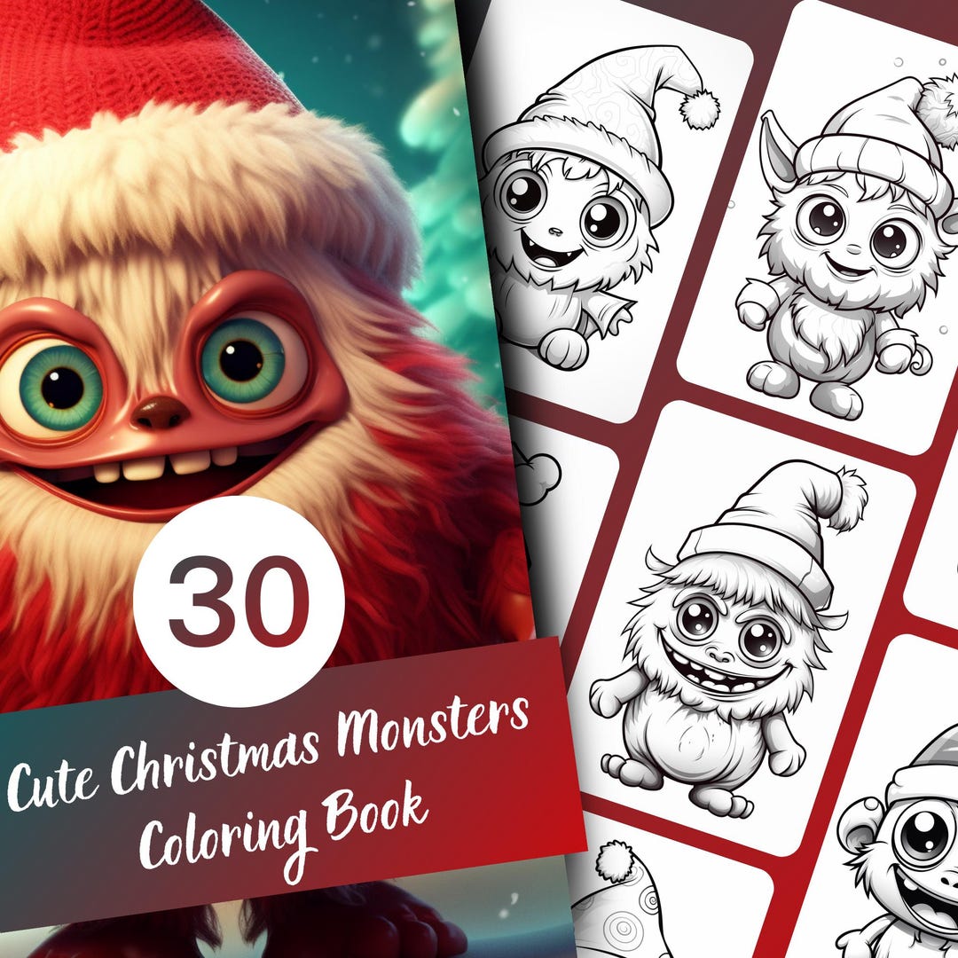 Cute Christmas Monsters Coloring Book- 30 Page Coloring Book for Kids ...