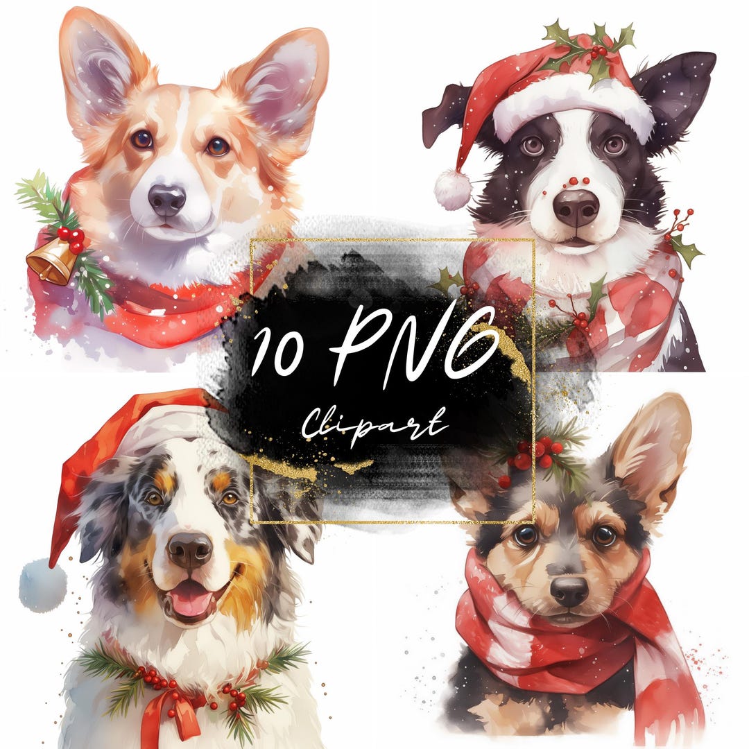 Watercolor Christmas Dog Clipart,cute Dog With Festive Decorations ...