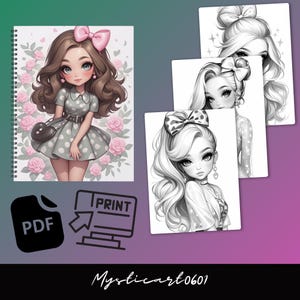 Cute Bow Girl Collection Coloring Book - 60 Page Grayscale Coloring ...