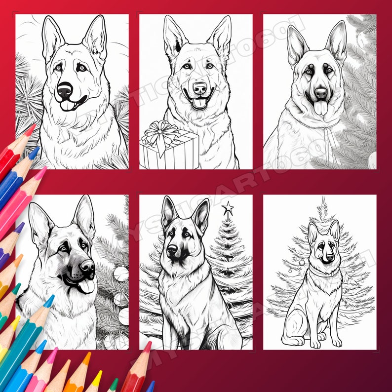 Christmas German Shepherd Coloring Book - 30 Pages (printable PDF) - Etsy