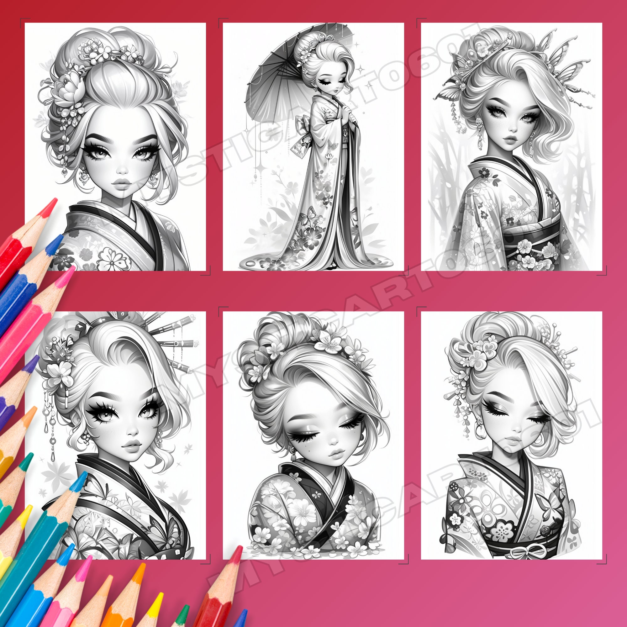 Cute Geisha Girl Coloring Book,30 Pages of Adorable Geisha Girl ...