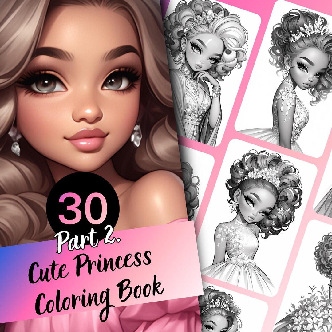 Princess Coloring Book Part 2 – 30 Grayscale Pages (printable PDF) - Etsy
