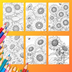 Beautiful Sunflowers Collection Coloring Book - 60 Page Grayscale ...