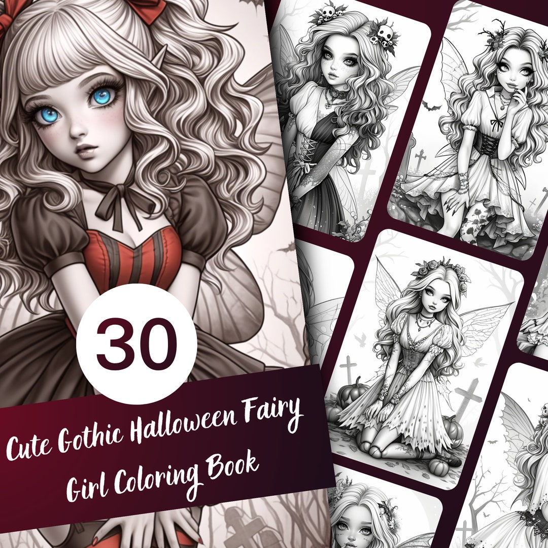 Gothic Halloween Fairy Girl Coloring Book for Adults and Teens, 30 ...
