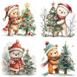 Watercolor Christmas Bear Clipart,cute Bear With Christmas Tree ...
