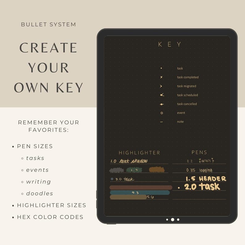 2025 Digital Bullet Journal • Dot Grid Black Paper Notebook ...
