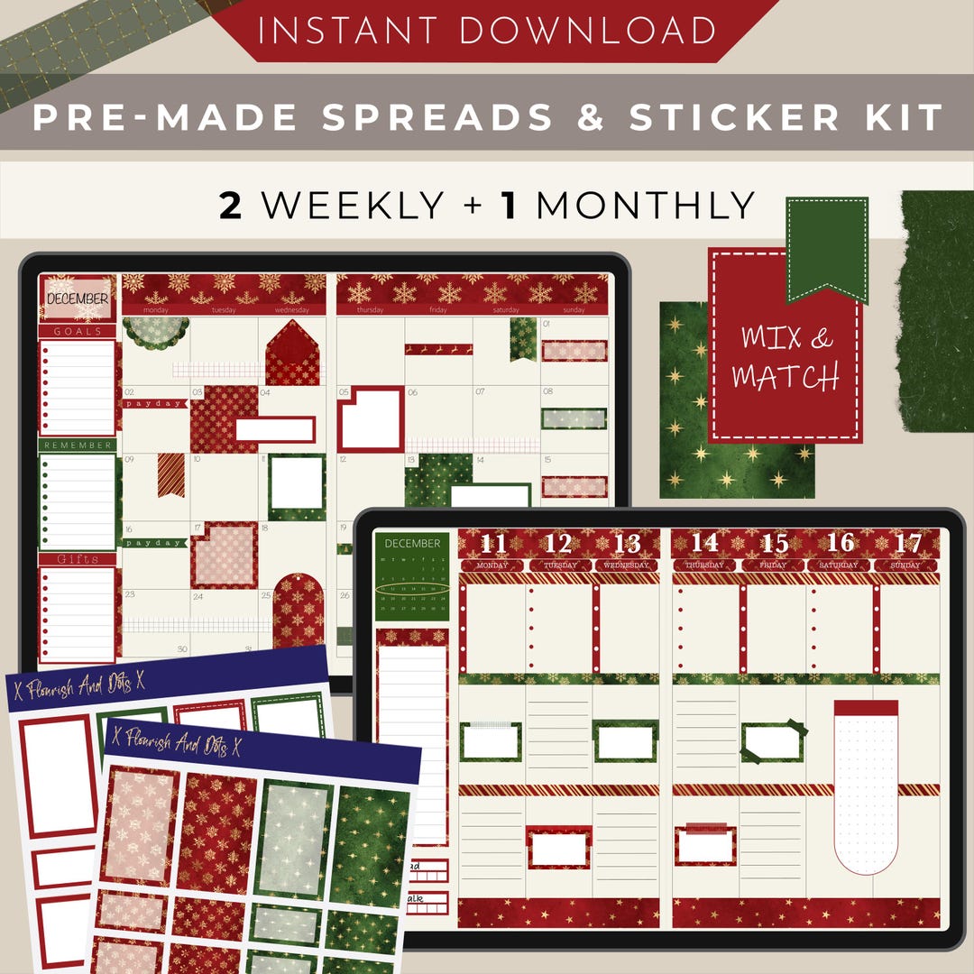 Holiday Digital Planner Stickers & Instant Goodnotes Planner Spreads ...