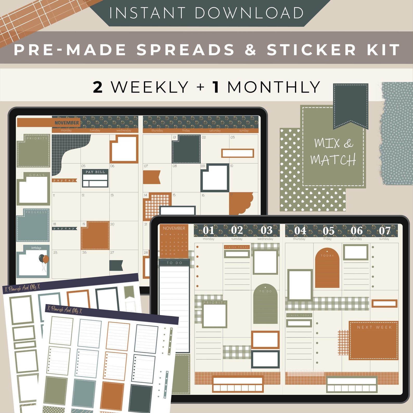 Fall Digital Planner Stickers & Instant Goodnotes Planner Spreads | Pre ...