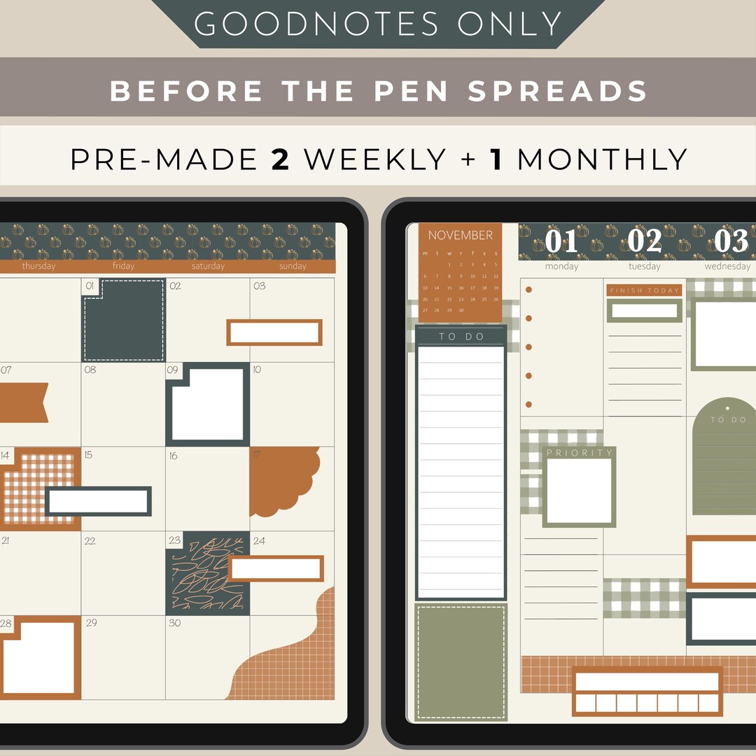 Instant Fall Spreads for Goodnotes Planner | Monthly Weekly Digital ...