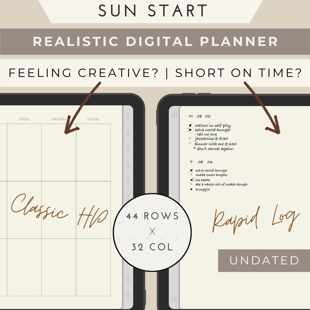 Realistic Digital Bullet Journal • Daily Journal Dot Grid Notebook ...