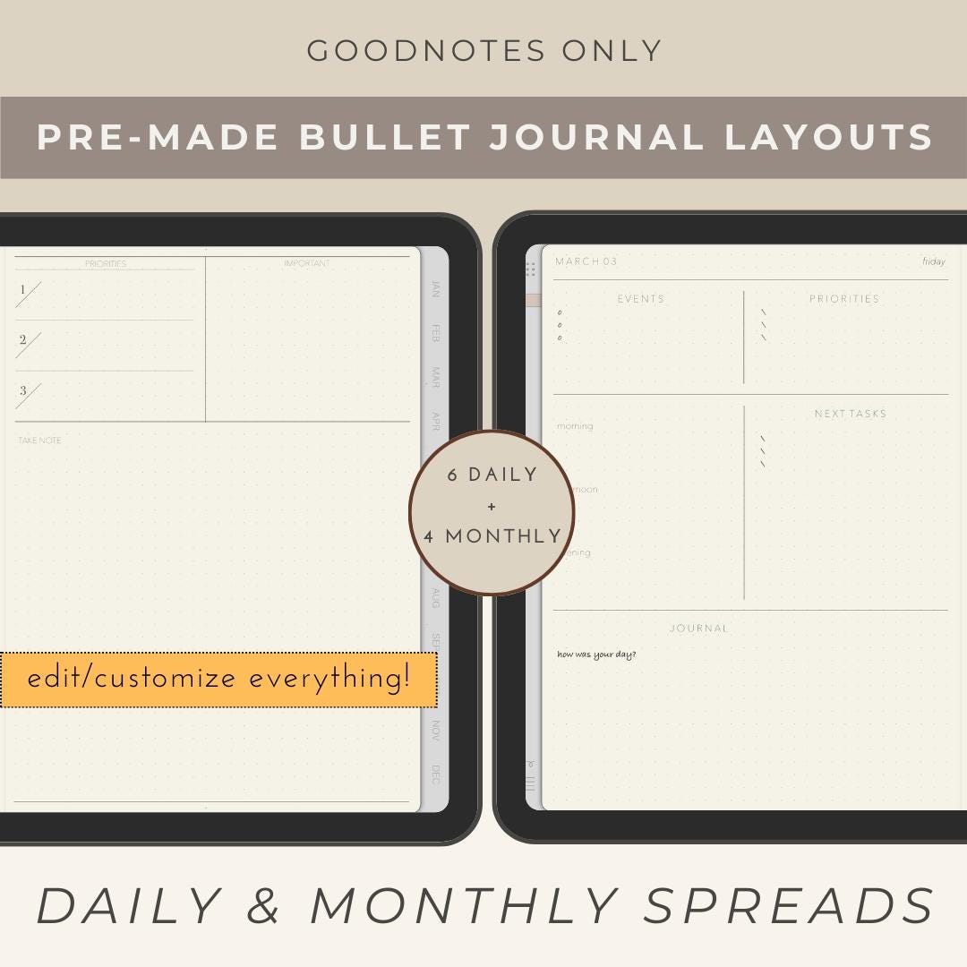 Pre-made Bullet Journal Spreads for Goodnotes Planner | Digital Bullet ...