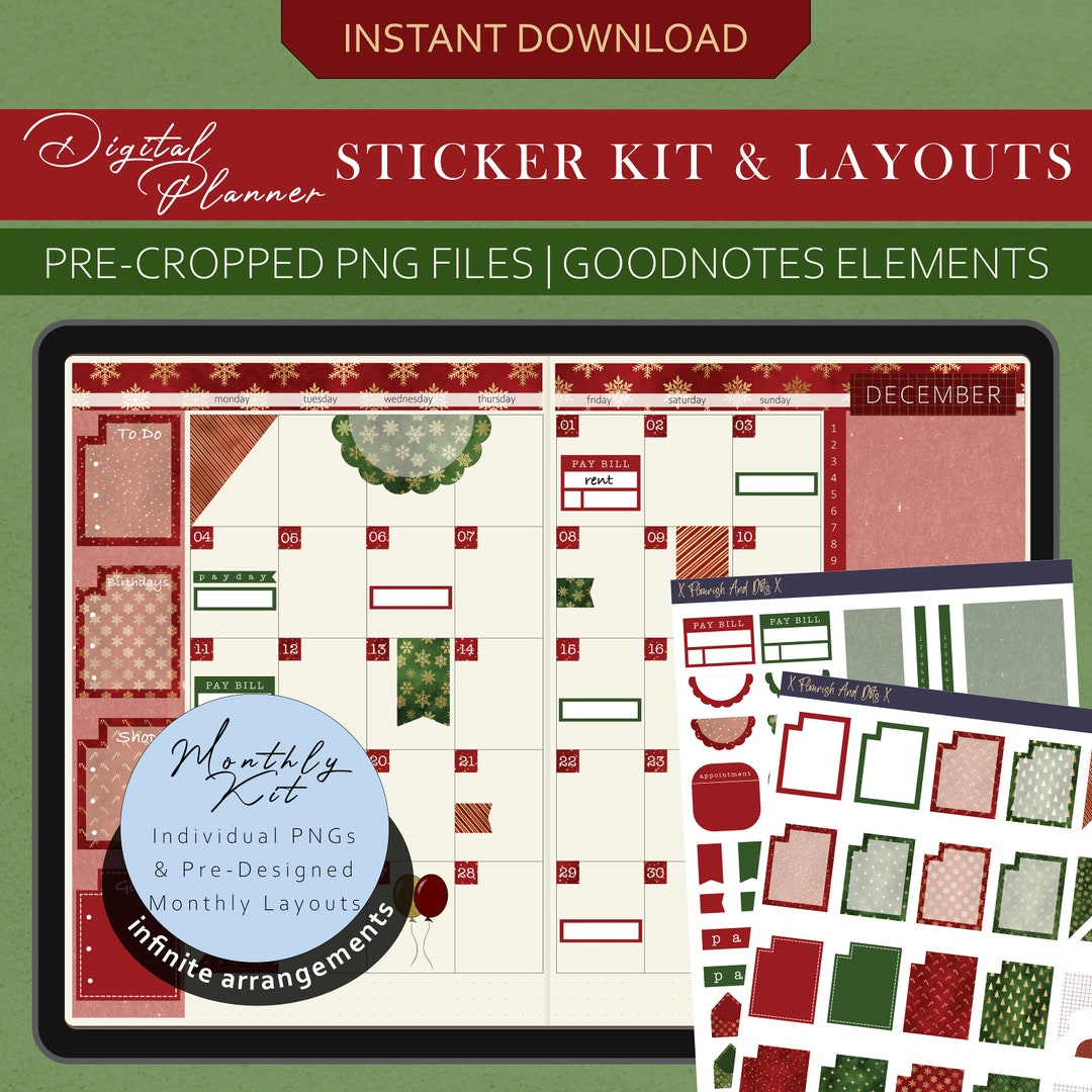 BUNDLE Monthly Sticker Kit Goodnotes Planner Layout Pre-cropped PNG ...