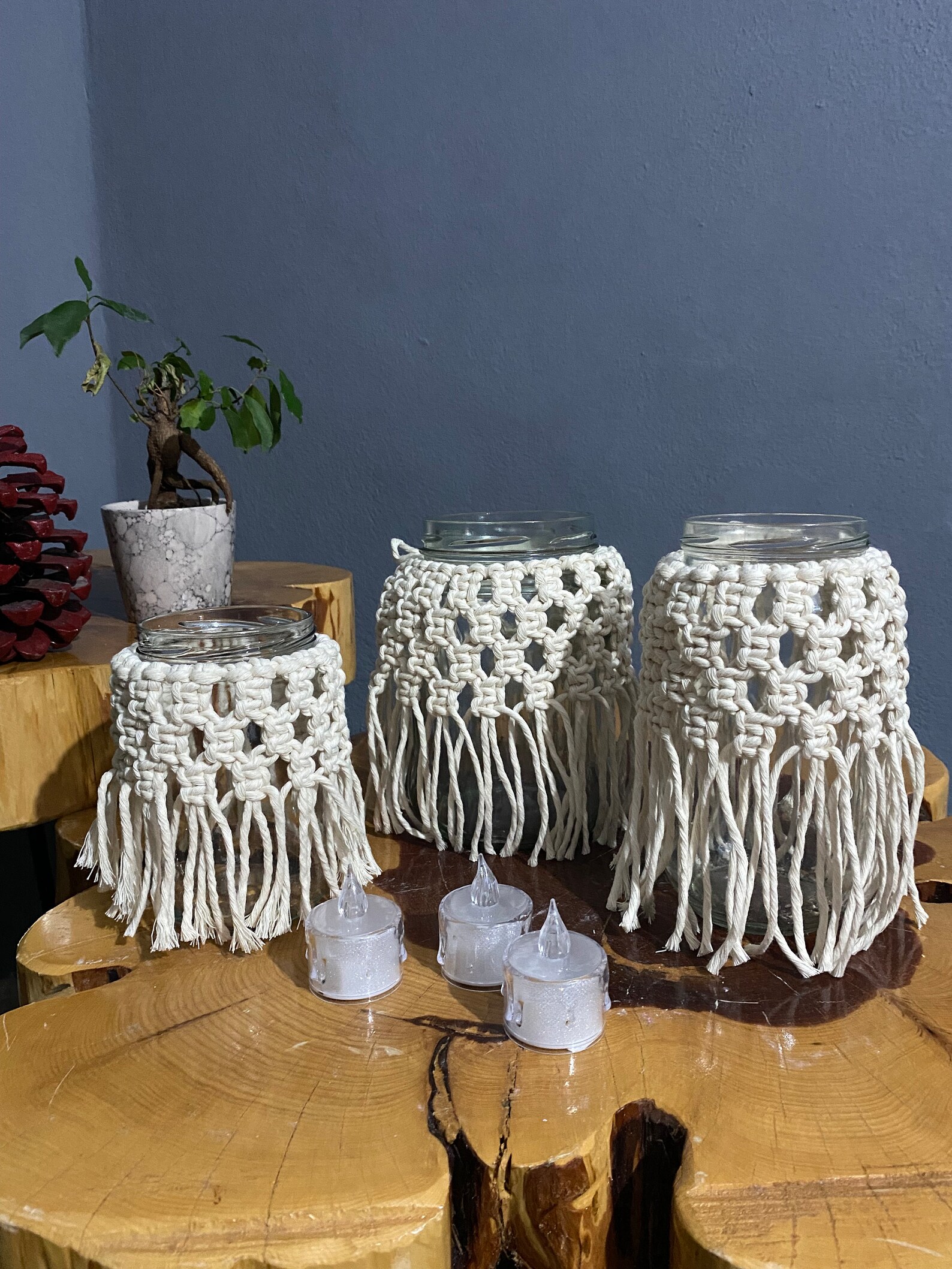 Digital Set of 3 Macrame Jar Cover Pattern Macrame Lantern Jar Cover ...
