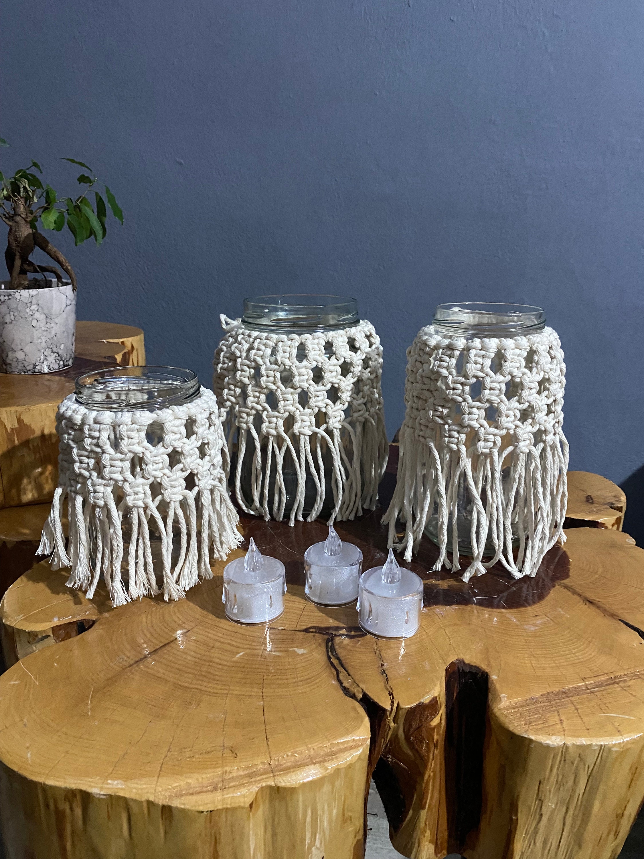Digital Set of 3 Macrame Jar Cover Pattern Macrame Lantern Jar Cover ...