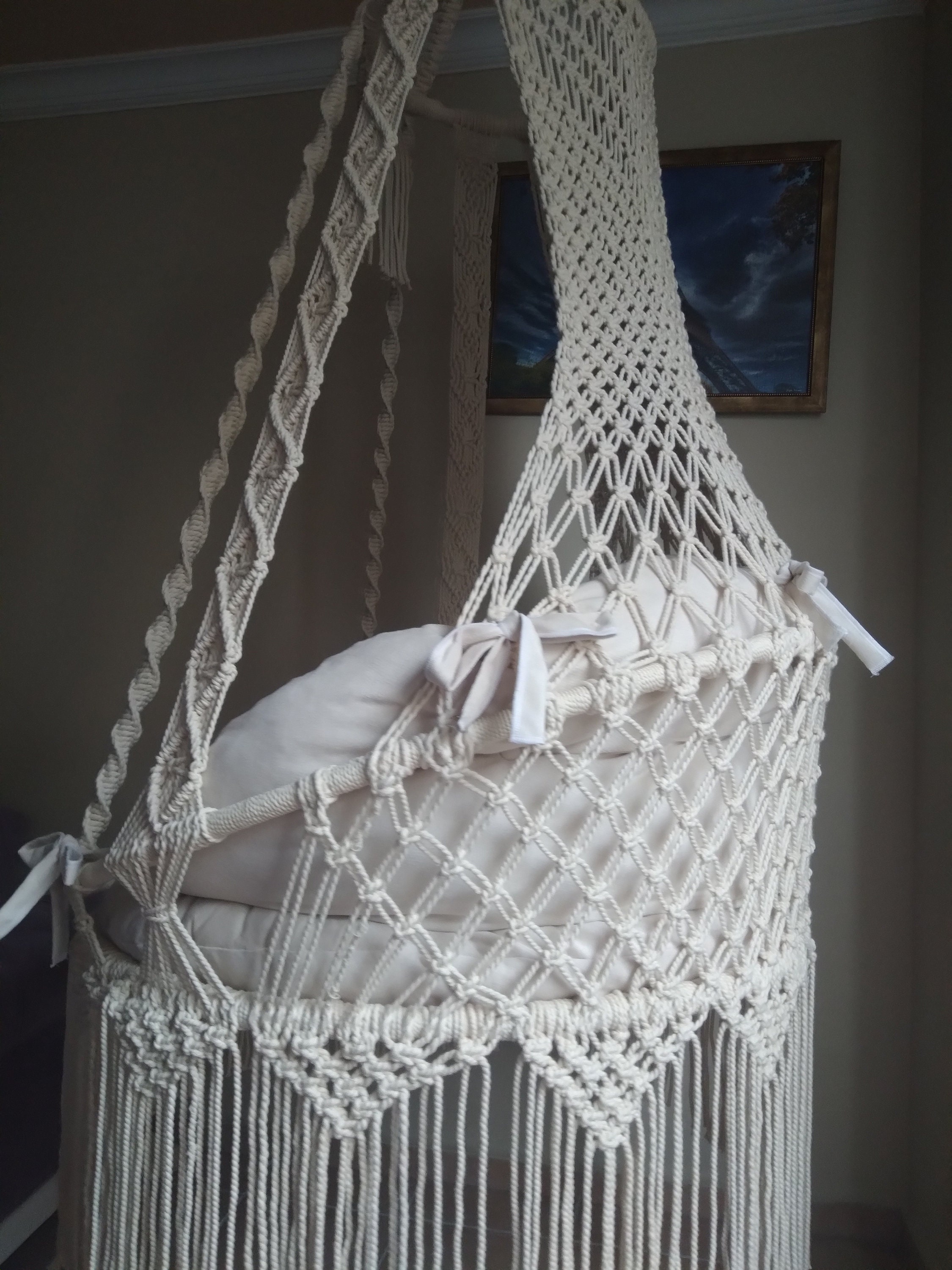 Macrame Hammock Chair, Macrame Round Swing, Hanging Cotton Macrame ...