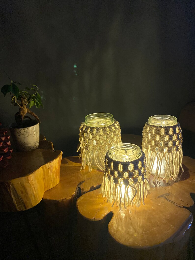 Digital Set of 3 Macrame Jar Cover Pattern Macrame Lantern Jar Cover Candle Holder Vase Light ...