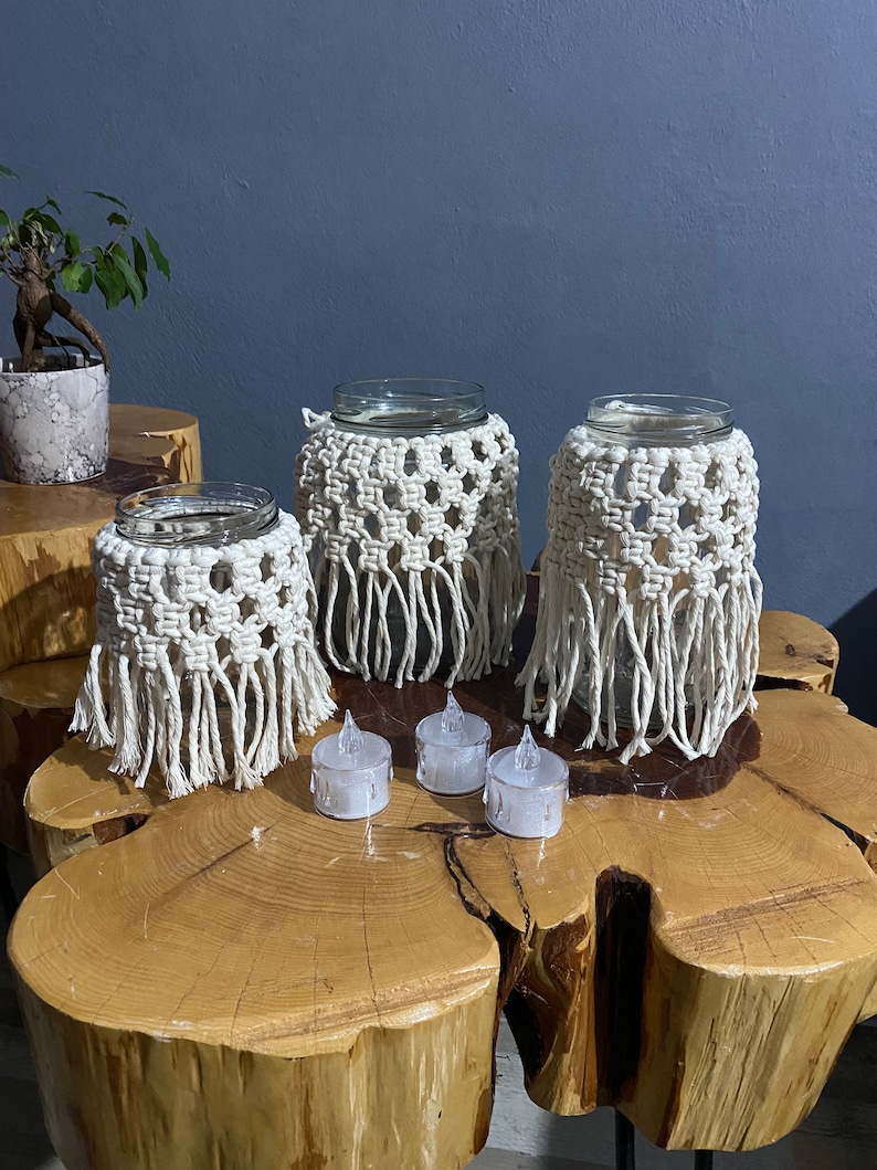 Digital Set of 3 Macrame Jar Cover Pattern Macrame Lantern Jar Cover ...