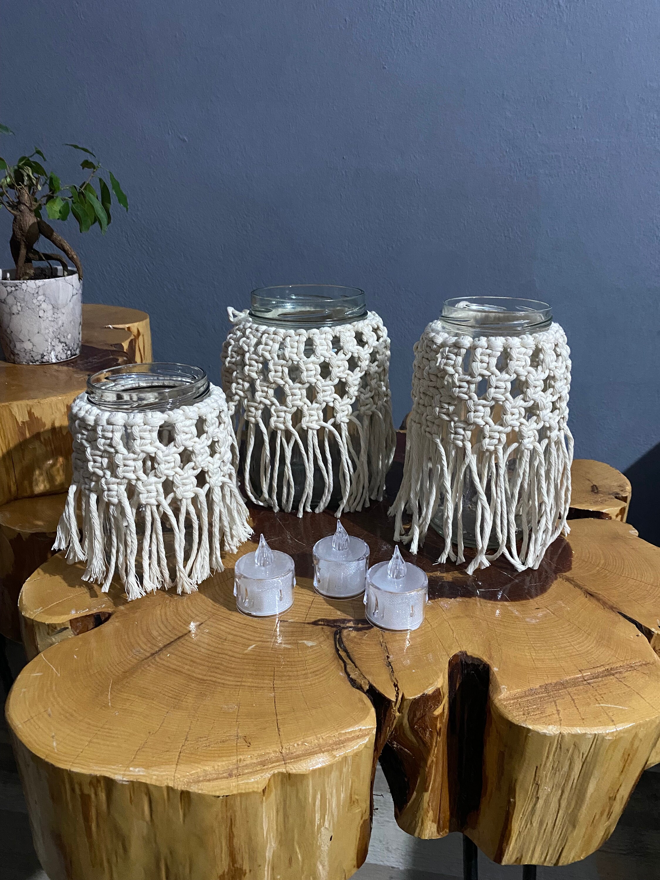 Digital Set of 3 Macrame Jar Cover Pattern Macrame Lantern Jar Cover ...