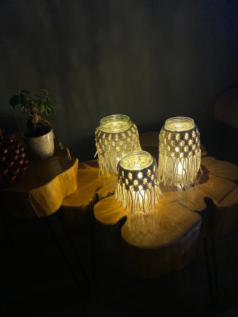 Digital Set of 3 Macrame Jar Cover Pattern Macrame Lantern Jar Cover ...