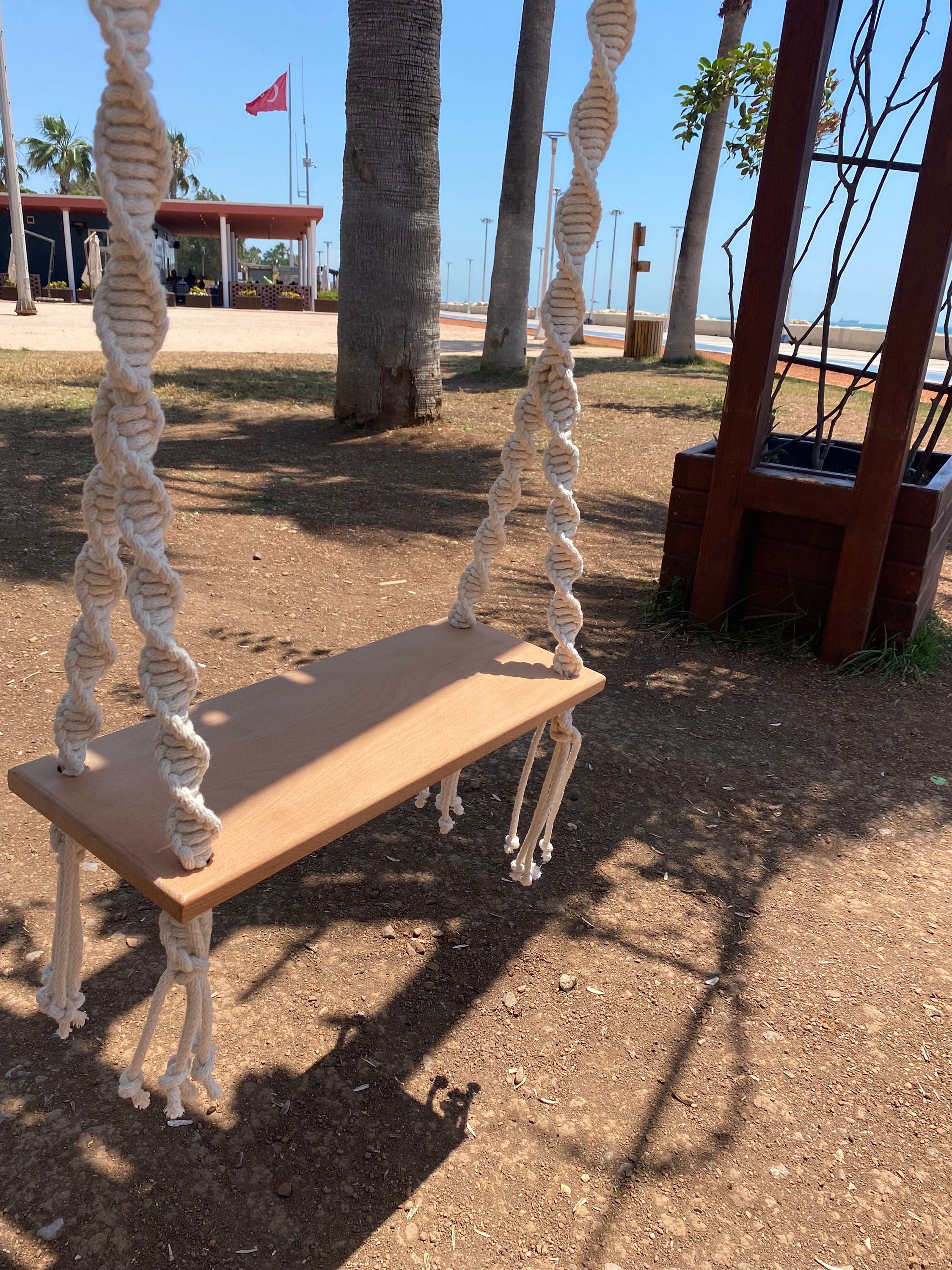 Beach Macrame Swing, Macrame Wood Swing, Wood Swing, Tree Swing Adult ...
