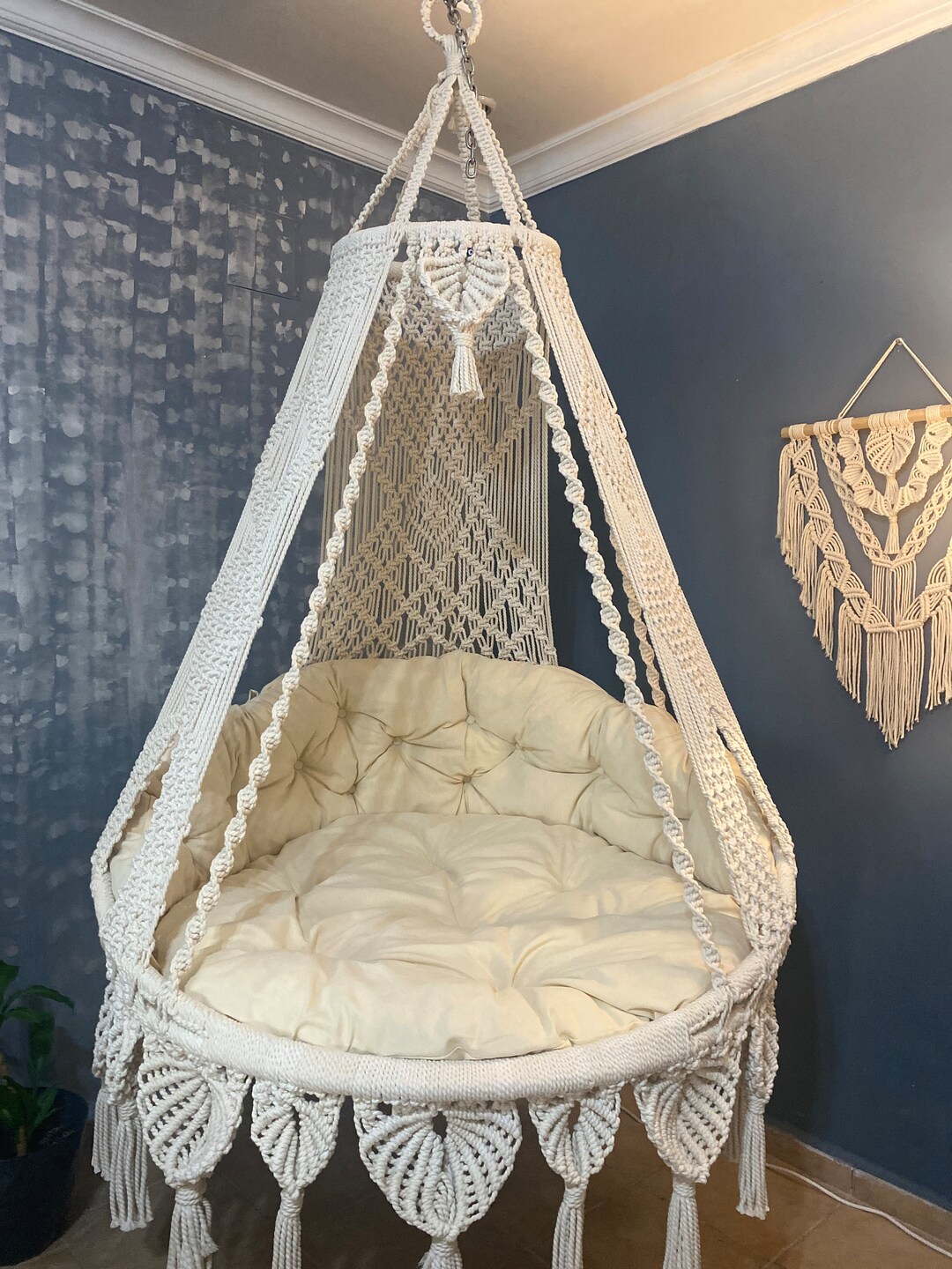Macrame Double Swing Chair,garden Macrame Swing,macrame Rocking Chair ...