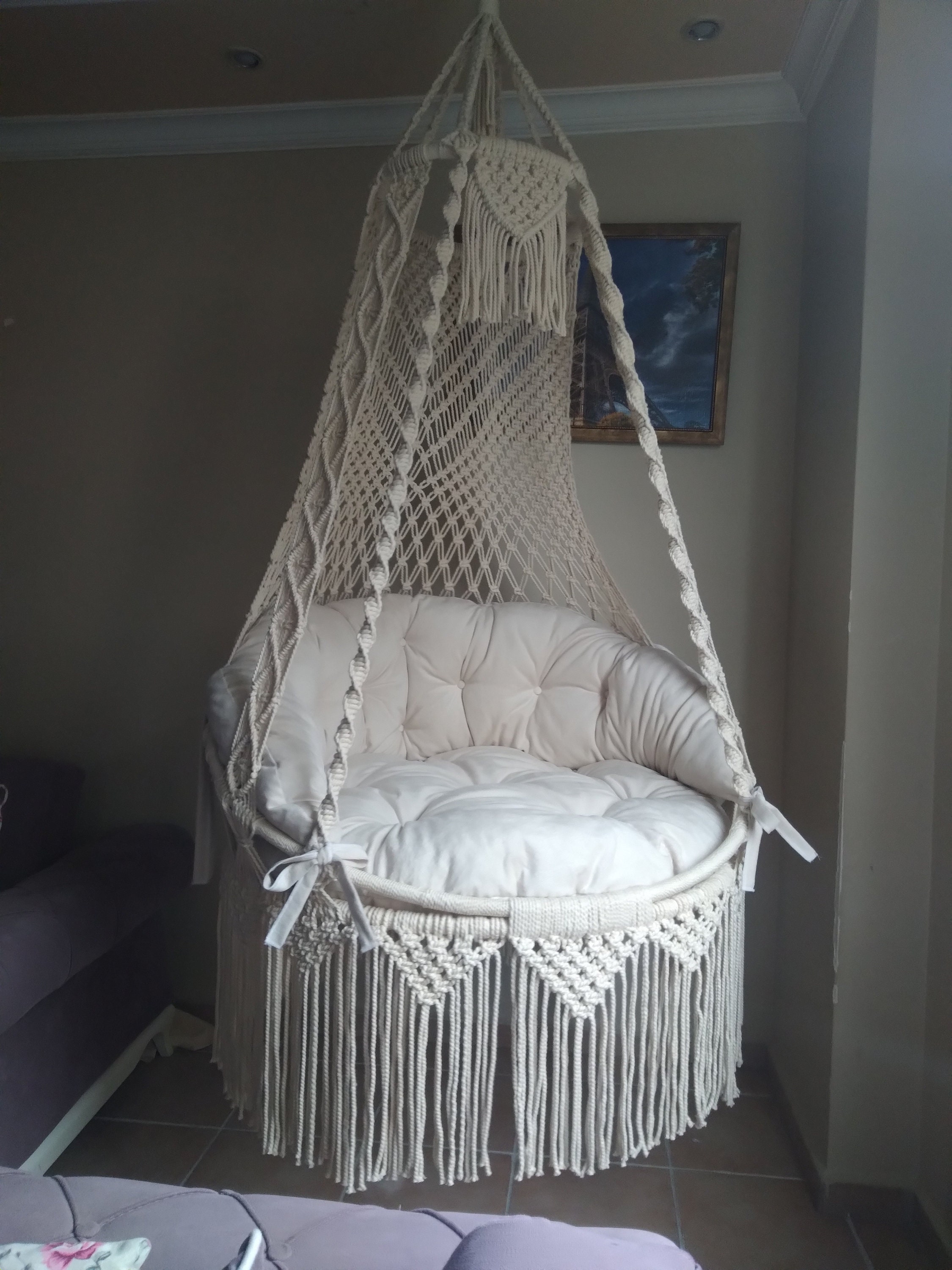 Macrame Hammock Chair, Macrame Round Swing, Hanging Cotton Macrame ...
