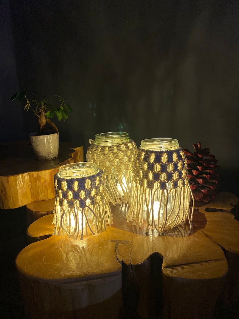 Digital Set of 3 Macrame Jar Cover Pattern Macrame Lantern Jar Cover ...