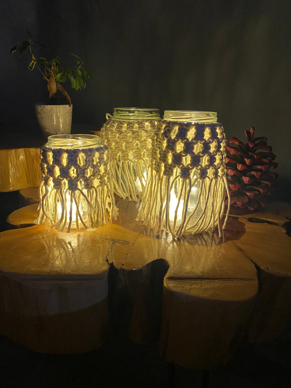 Digital Set of 3 Macrame Jar Cover Pattern Macrame Lantern Jar Cover ...