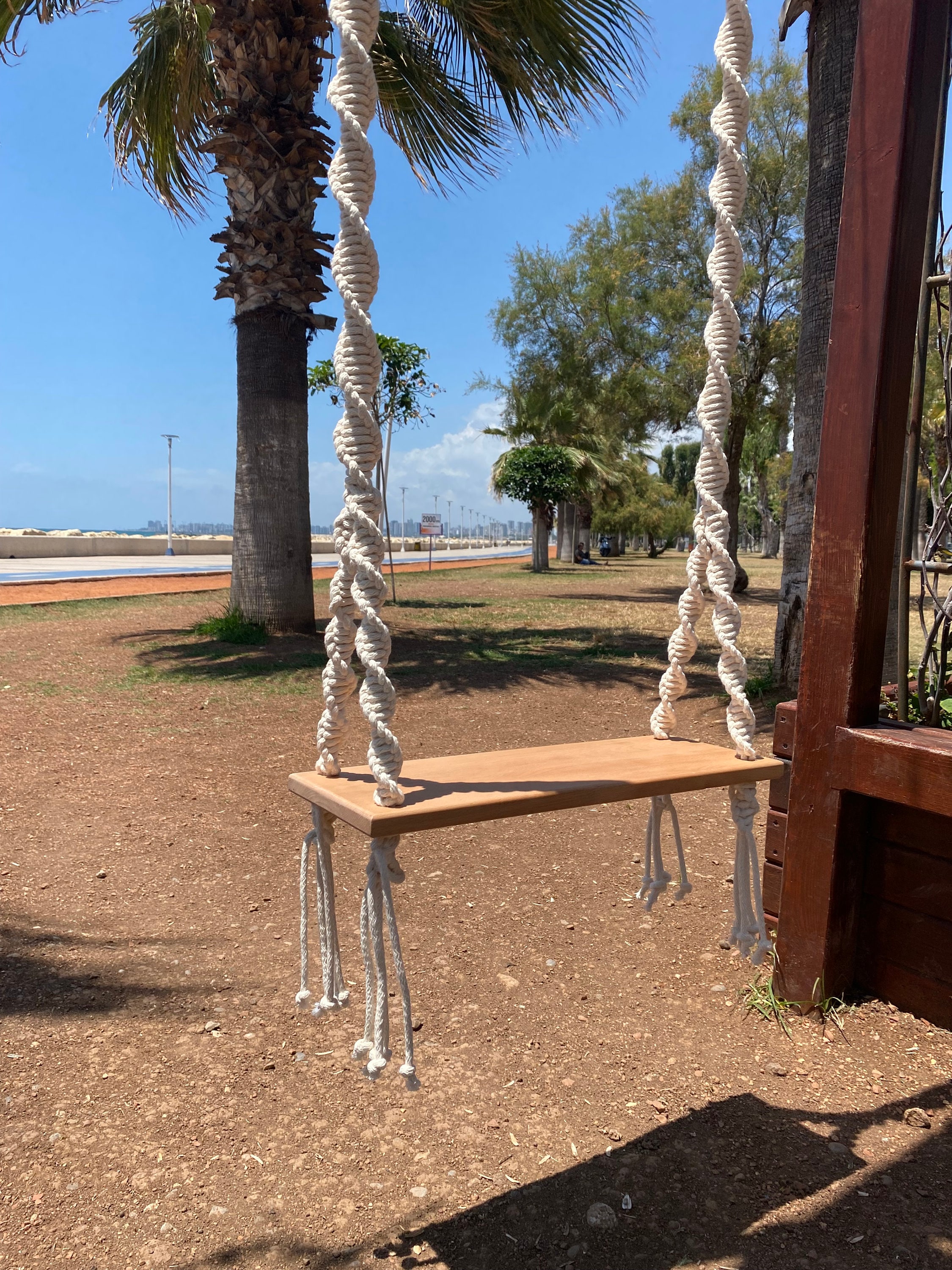 Beach Macrame Swing, Macrame Wood Swing, Wood Swing, Tree Swing Adult ...