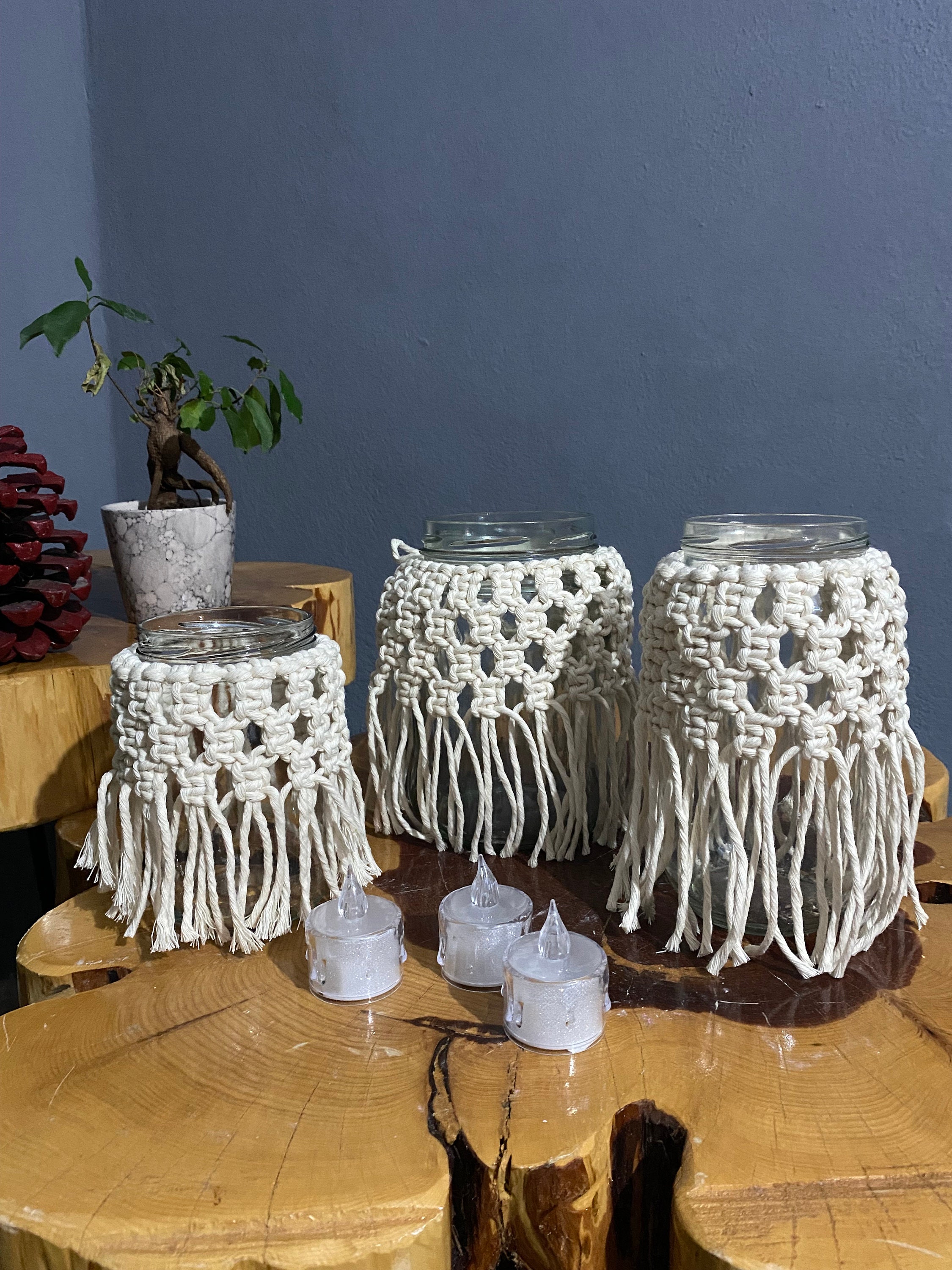Digital Set of 3 Macrame Jar Cover Pattern Macrame Lantern Jar Cover ...