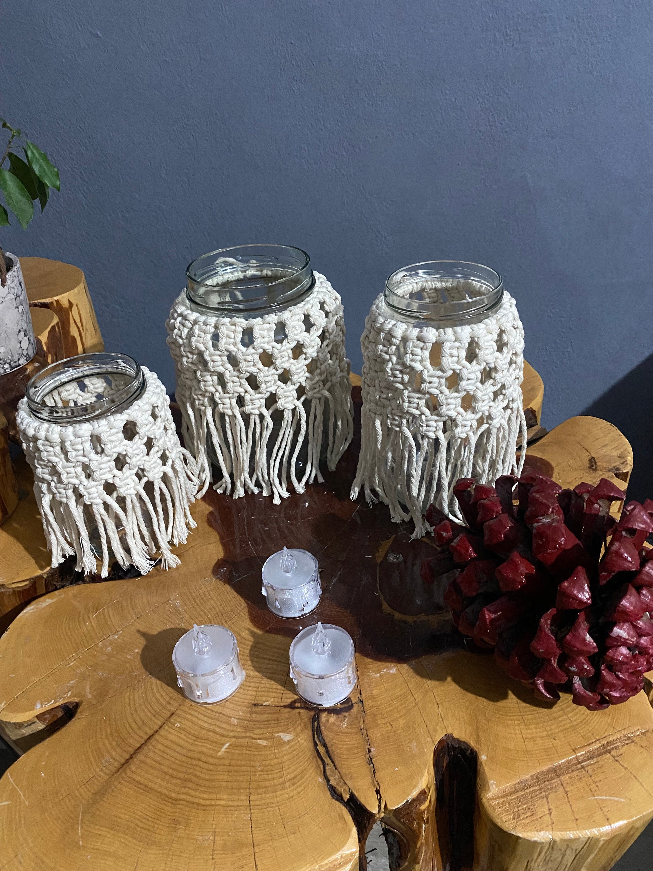Digital Set of 3 Macrame Jar Cover Pattern Macrame Lantern Jar Cover ...