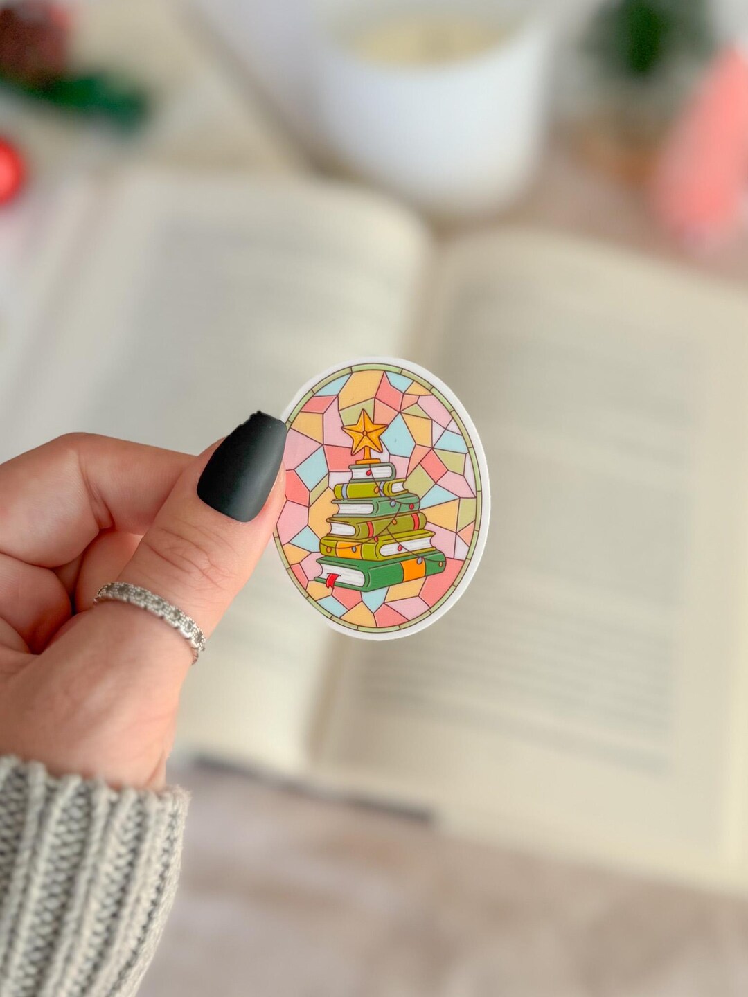 Book Christmas Tree Stained Glass Vinyl Sticker | Little Turkey Shoppe ...