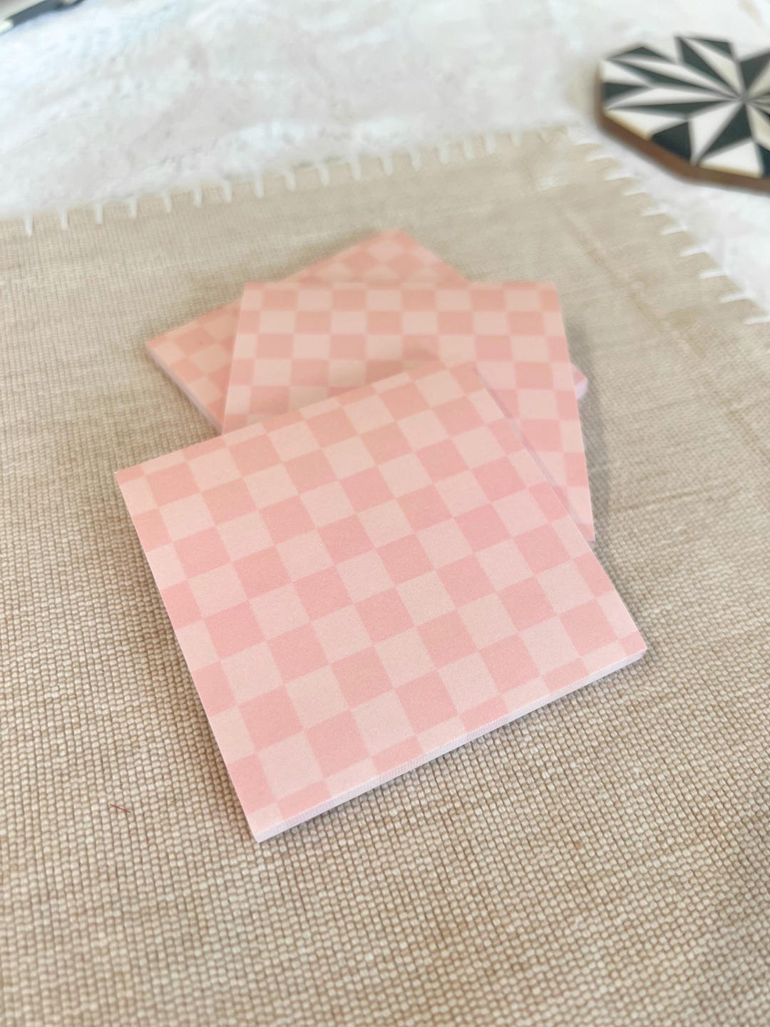 Peachy Pink Checker Post-it® Notes | Little Turkey Shoppe | Pink Sticky ...