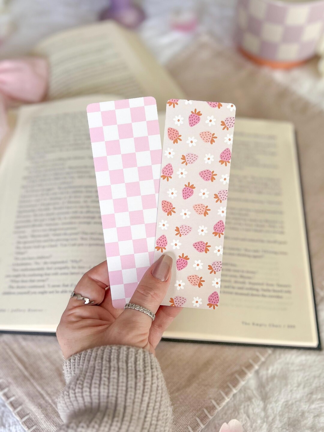 Strawberry Checkered Bookmarks | Little Turkey Shoppe | Pastel Bookmark ...