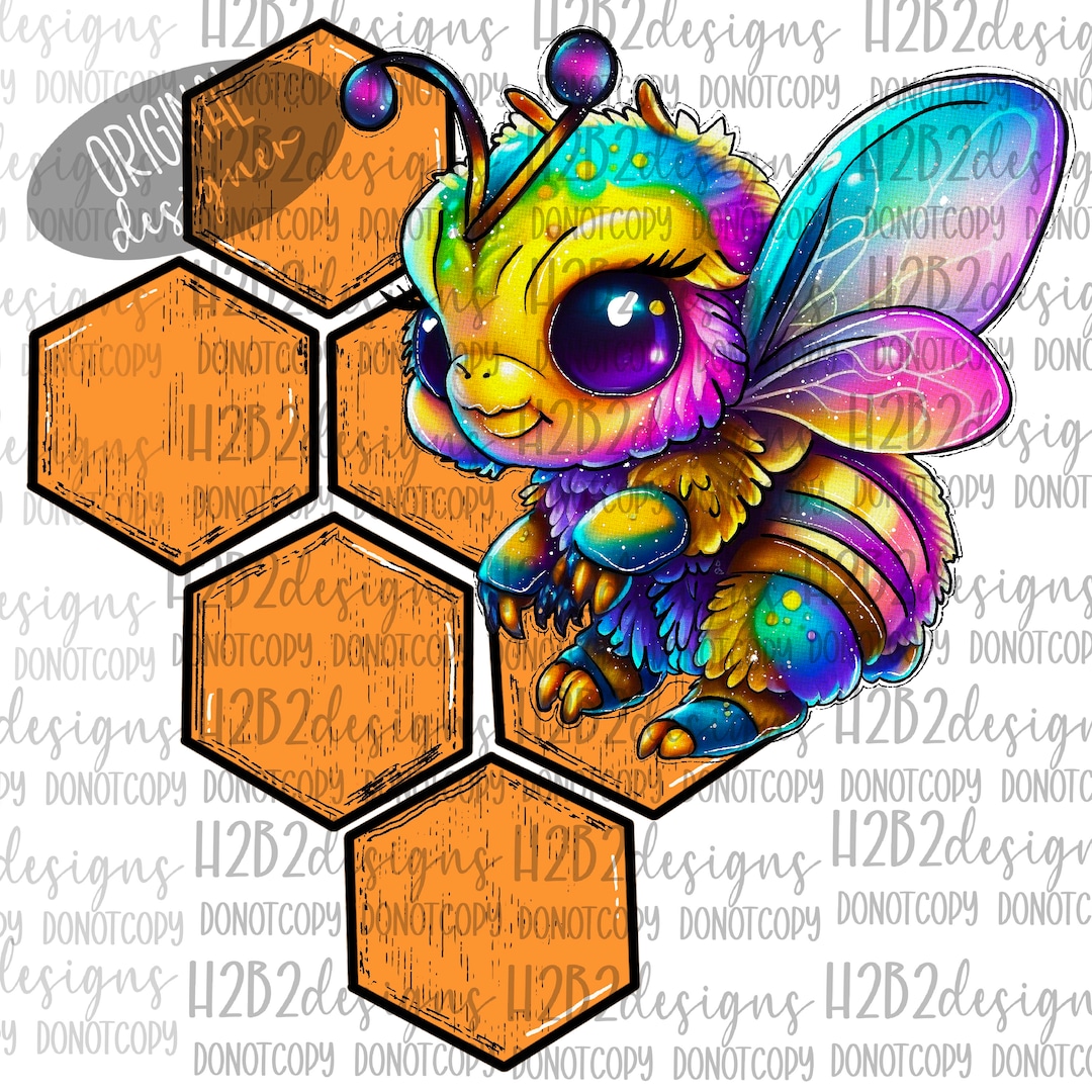 Rainbow Bee and Honeycomb Digital Design Sublimation Design Transparent ...