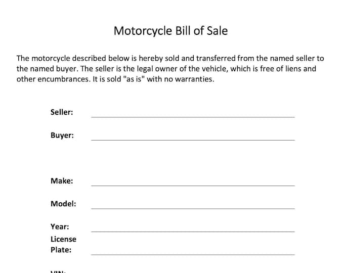 Motorcycle Bill of Sale | Motorbike Quadbike Sale Contract | Auto ...