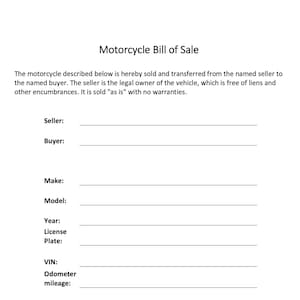 Motorcycle Bill of Sale Motorbike Quadbike Sale Contract Auto ...