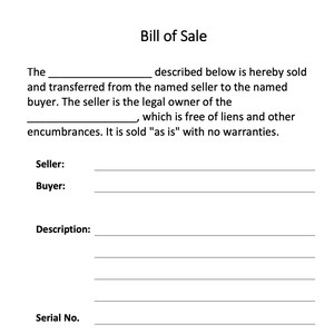 Large Print Bill of Sale Visually Impaired Sale Contract Item Product ...