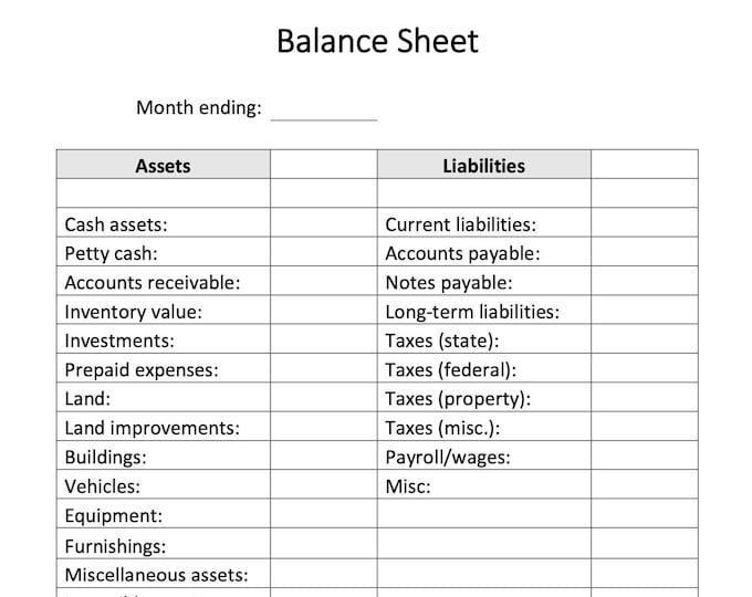 Balance Sheet Report Form | Business Company Personal Balance Form ...