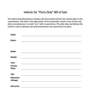 Motor Vehicle for Parts Bill of Sale Breaking Non Runner Car Sale ...