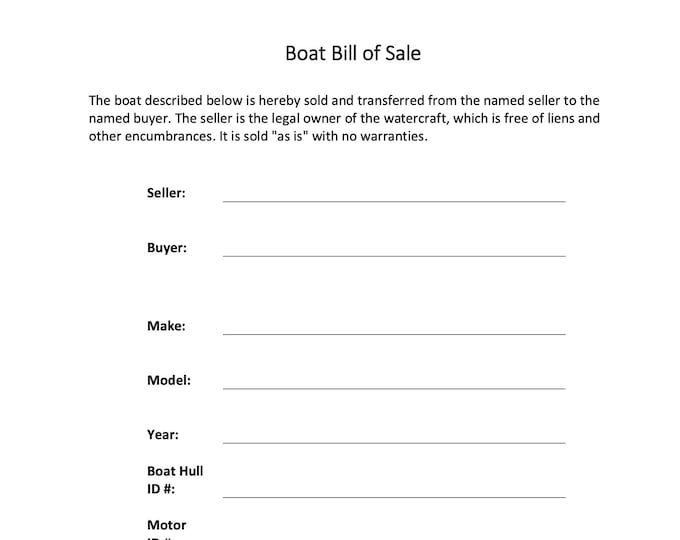 Boat Bill of Sale | Motorboat Rowboat Bowrider Sale Contract | Boat ...