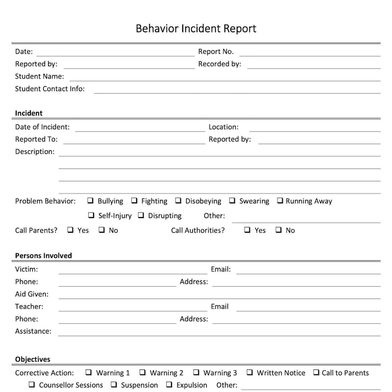 Incident Report Form - Etsy