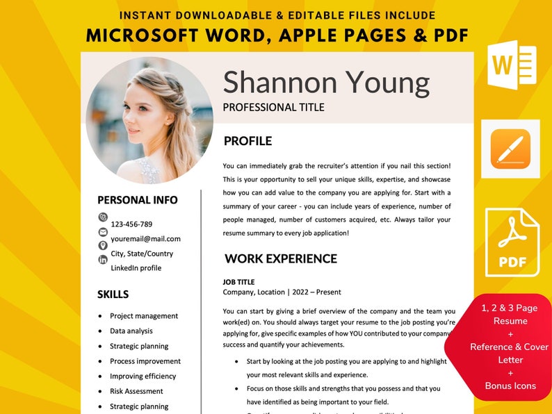 CV Template Resume Editable, Professional Resume Example, Minimalist ...