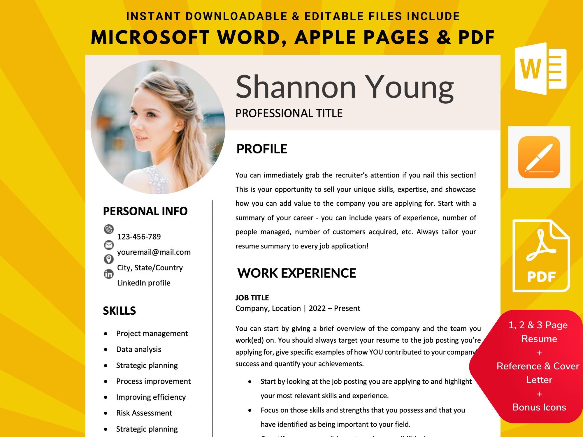 CV Template Resume Editable, Professional Resume Example, Minimalist ...