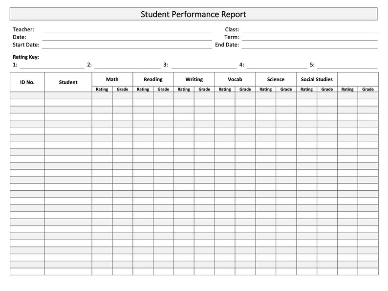 Student Performance Report Form School College University Personal ...