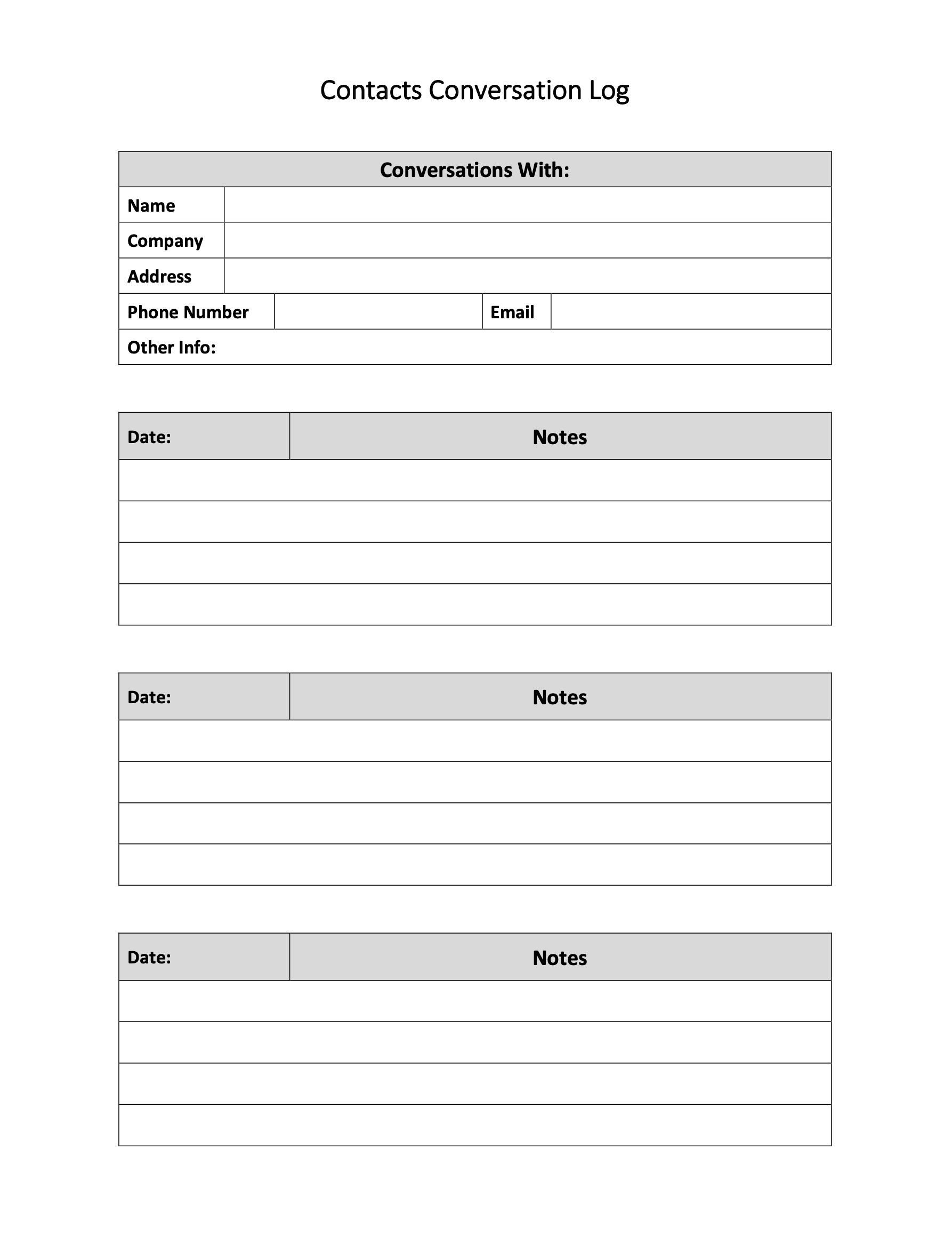 Contacts Conversation Log Employee Safekeeping Employee Documented ...
