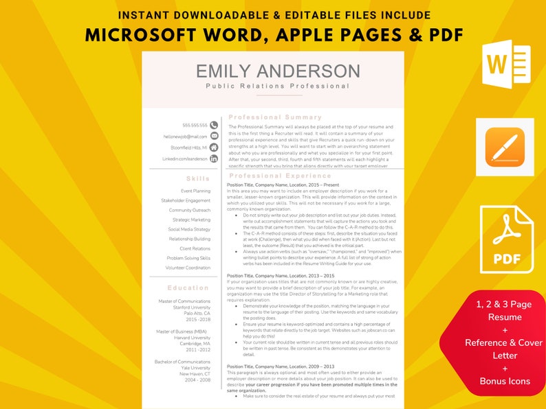 CV Template Resume Editable, Professional Resume Example, Minimalist ...